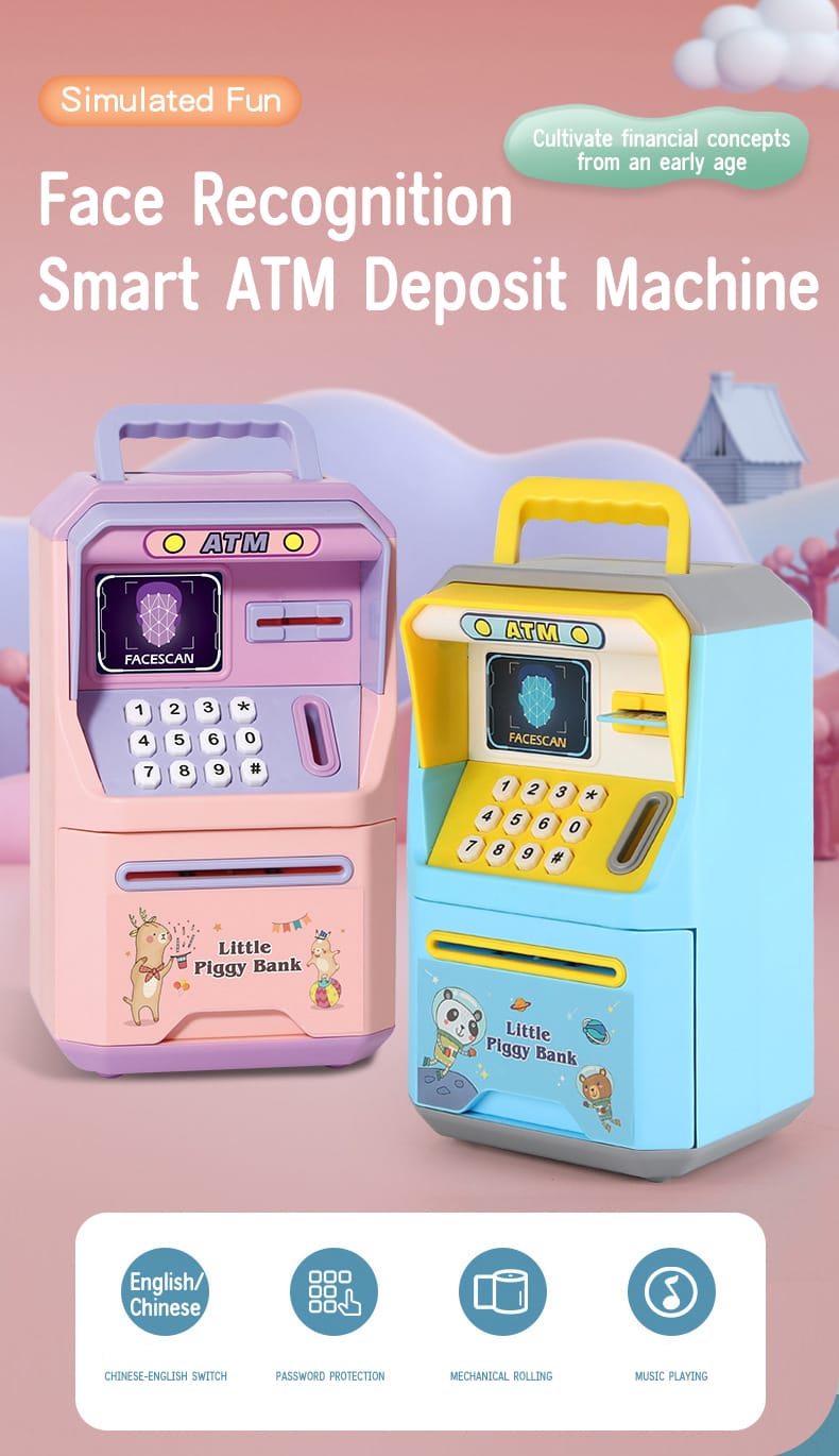 Pusculita pentru Copii Interactiva, cu Cod Pin si Seif, Functie ATM ...